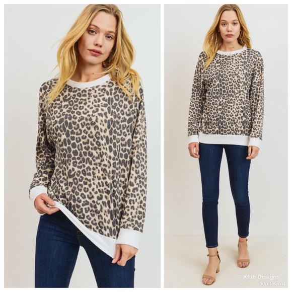 Tops | Last 2 So Soft Leopard Contrast Band Pullover | Poshmark